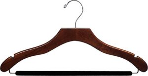 the great american hanger company wavy wood suit hanger w/velvet non-slip bar, box of 100 space saving 17 inch wooden hangers w/walnut finish & chrome hook & notches for shirt dress or pants