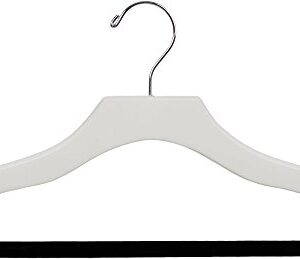 The Great American Hanger Company Wavy White Wood Suit Hanger w/Velvet Non-Slip Bar, Box of 25 Space Saving 17 Inch Flat Wooden Hangers w/Chrome Swivel Hook & Notches for Shirt Dress or Pants