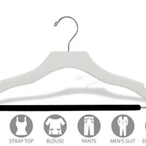 The Great American Hanger Company Wavy White Wood Suit Hanger w/Velvet Non-Slip Bar, Box of 25 Space Saving 17 Inch Flat Wooden Hangers w/Chrome Swivel Hook & Notches for Shirt Dress or Pants