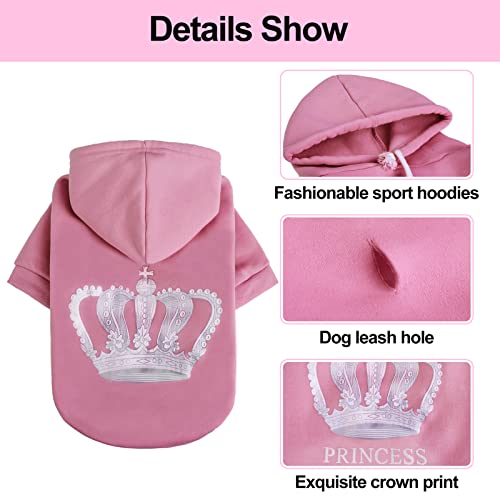 EXPAWLORER Prinecss Dog Hoodie for Girl - Hooded Dog Sweater with Leash Hole, Dog Cold Weather Clothes,Sweatshirt with Pocket, Pet Warm Outfit, Winter Coats for XS-XXL Dogs