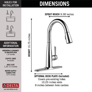 Delta Faucet Essa Pull Down Kitchen Faucet Chrome, Chrome Kitchen Faucets with Pull Down Sprayer, Kitchen Sink Faucet, Faucet for Kitchen Sink with Magnetic Docking Spray Head, Chrome 9113-DST