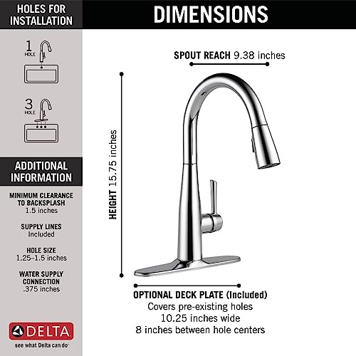 Delta Faucet Essa Pull Down Kitchen Faucet Chrome, Chrome Kitchen Faucets with Pull Down Sprayer, Kitchen Sink Faucet, Faucet for Kitchen Sink with Magnetic Docking Spray Head, Chrome 9113-DST