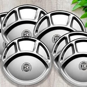 King International Stainless Steel Plates, Divided Dinner Plate Four Section Round Dinner Plates Set of 6, 11 Inches, Round Divided Dinner Plate, divided plates for adults, dinner plates