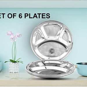 King International Stainless Steel Plates, Divided Dinner Plate Four Section Round Dinner Plates Set of 6, 11 Inches, Round Divided Dinner Plate, divided plates for adults, dinner plates