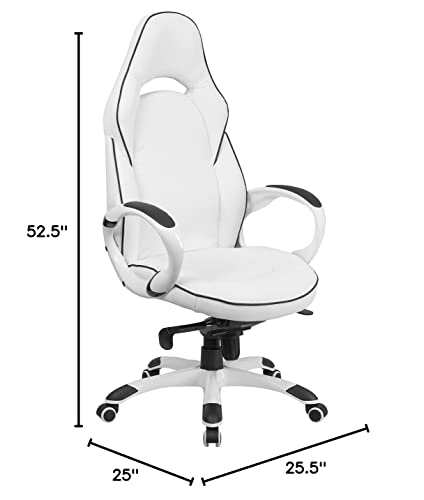 Flash Furniture High Back White Vinyl Executive Swivel Office Chair with Black Trim and Arms