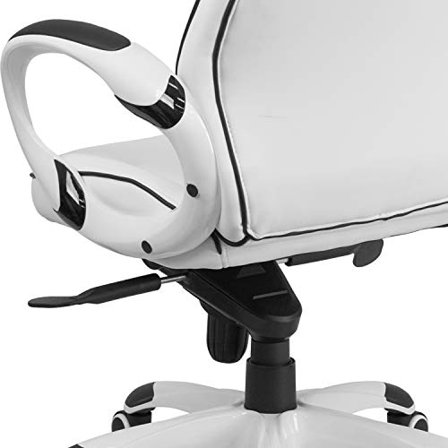 Flash Furniture High Back White Vinyl Executive Swivel Office Chair with Black Trim and Arms