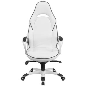 Flash Furniture High Back White Vinyl Executive Swivel Office Chair with Black Trim and Arms