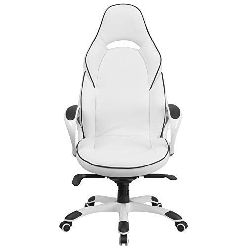 Flash Furniture High Back White Vinyl Executive Swivel Office Chair with Black Trim and Arms