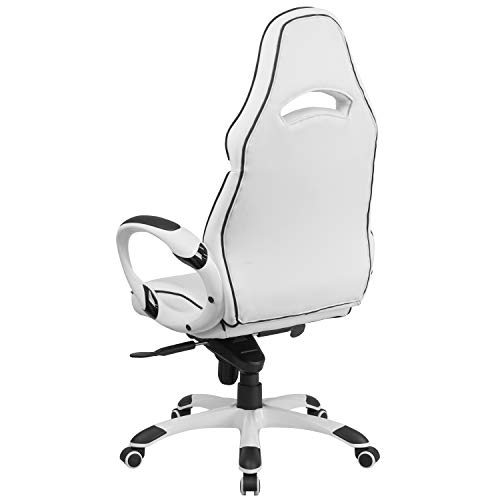 Flash Furniture High Back White Vinyl Executive Swivel Office Chair with Black Trim and Arms