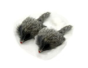 kats'n us real rabbit fur long hair mouse cat toy - 2pk gray