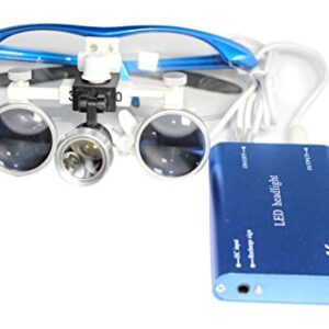 Dental Power Dental Binocular Loupes 3.5X 420mm + LED Head Light Lamp +Aluminum Box (Blue)