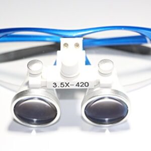 Dental Power Dental Binocular Loupes 3.5X 420mm + LED Head Light Lamp +Aluminum Box (Blue)