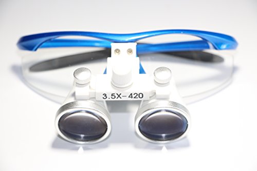 Dental Power Dental Binocular Loupes 3.5X 420mm + LED Head Light Lamp +Aluminum Box (Blue)