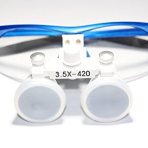 Dental Power Dental Binocular Loupes 3.5X 420mm + LED Head Light Lamp +Aluminum Box (Blue)