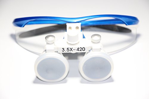 Dental Power Dental Binocular Loupes 3.5X 420mm + LED Head Light Lamp +Aluminum Box (Blue)