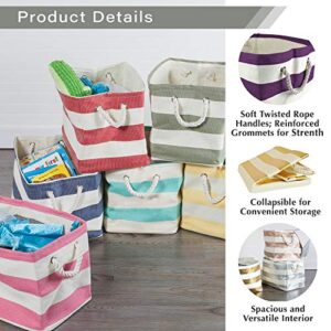 DII Durable Woven Striped Storage Bin Collapsible with Soft Rope Handles Reinforced with Metal Grommets, Small, 11x10x9, Tango Red