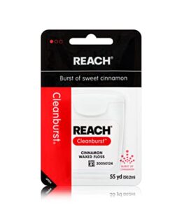 reach waxed dental floss | effective plaque removal, extra wide cleaning surface | shred resistance & tension, slides smoothly & easily, pfas free | cinnamon flavored, 55 yards, 1 pack