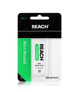 reach waxed dental floss | effective plaque removal, extra wide cleaning surface | shred resistance & tension, slides smoothly & easily , pfas free | mint flavored, 200 yards, 1 pack