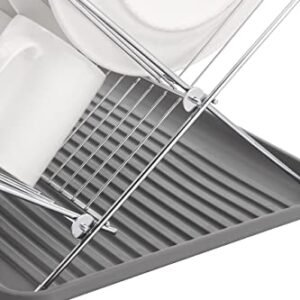 J&V TEXTILES Foldable Dish Drying Rack with Drainboard, Stainless Steel 2 Tier Dish Drainer Rack, Collapsible Dish Drainer, Folding Dish Rack for Kitchen Sink, Countertop, Cutlery, Plates (Gray)