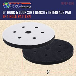 TCP Global 6" x 7/16" 10mm Thick Soft Density Interface Pad for DA Polishers & Sanders, 6 + 1 Hole Pattern Dustless, Hook & Loop Foam Cushion, Use Between Vacuum Sanding Discs, Polisher Polishing Pads