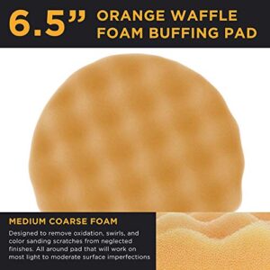 TCP Global 6.5" Orange Waffle Medium Cut Grip Foam Polish Buff Pad - DA Hook & Loop