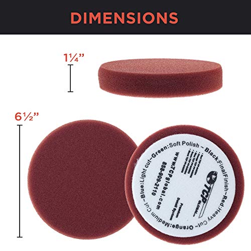 TCP Global 6.5" Red Flat Heavy Cut Grip Foam Polish Buff Pad - DA Hook & Loop