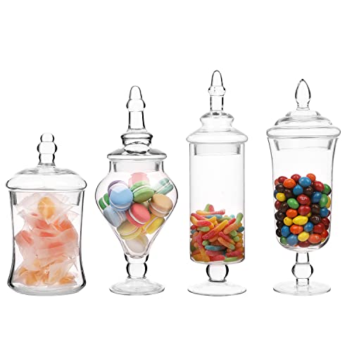 MyGift Clear Glass Apothecary Jars with Lids, Decorative Wedding Candy Serving Canisters, Set of 4