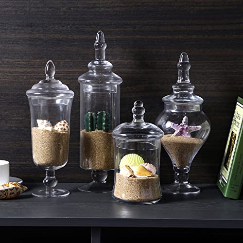 MyGift Clear Glass Apothecary Jars with Lids, Decorative Wedding Candy Serving Canisters, Set of 4