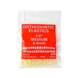 100 pack orthodontic elastics bands 1/4 medium (6.4 mm) diameter 4.5 ounces force - great for dreadlocks, braids, tooth gap, braids, dog bows, top knots, dog ribbons by adentalz