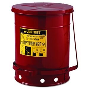 justrite 09300 red oily waste can, 10gal, lever lid