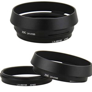 JJC LH-JX100 BLACK Metal Lens Hood/ 49mm Filter Adapter Ring for Fujifilm X70 X100 X100S X100T X100F X100V, Fuji X100S, Fuji X100F, Fuji X100V Lense Hood Shade, Fujifilm LH-X100 Lens Hood Replacement