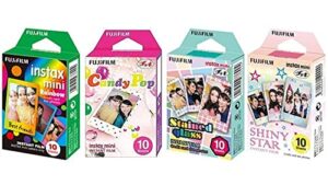 fujifilm instax mini instant film rainbow & staind glass & candy pop & shiny star film -10 sheets x 4 assort value set