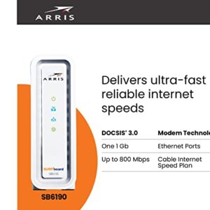 ARRIS SURFboard SB6190 DOCSIS 3.0 32 x 8 Gigabit Cable Modem | Comcast Xfinity, Cox, Spectrum | 1 Gbps Port | 800 Mbps Max Internet Speeds | Easy Set-up SURFboard Central App | 2 Year Warranty,Black