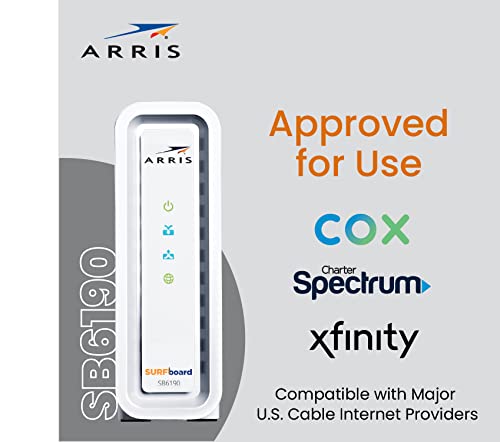 ARRIS SURFboard SB6190 DOCSIS 3.0 32 x 8 Gigabit Cable Modem | Comcast Xfinity, Cox, Spectrum | 1 Gbps Port | 800 Mbps Max Internet Speeds | Easy Set-up SURFboard Central App | 2 Year Warranty,Black