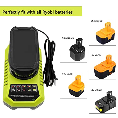 P117 Battery Charger Compatible with Ryobi 18V Battery Charger for Dual Chemistry 9.6V-18V Charger Li-ion Ni-Cd Ni-Mh Plus Battery P100 P102 P103 P105 P107 P108 P118 P200 1400670