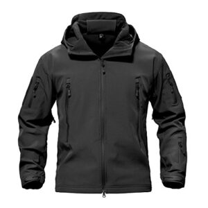 tacvasen men's classic fleece liner hooded outwear softshell tactical jacket black,us xl