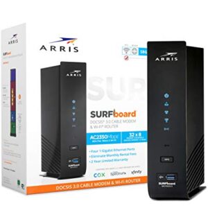 ARRIS SURFboard SBG7600AC2 DOCSIS 3.0 Cable Modem & AC2350 Wi-Fi Router | Approved for Comcast Xfinity, Cox, Charter Spectrum & more | Four 1 Gbps Ports | 800 Mbps Max Internet Speeds 2 Year Warranty