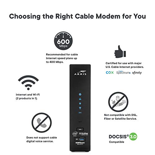 ARRIS SURFboard SBG7600AC2 DOCSIS 3.0 Cable Modem & AC2350 Wi-Fi Router | Approved for Comcast Xfinity, Cox, Charter Spectrum & more | Four 1 Gbps Ports | 800 Mbps Max Internet Speeds 2 Year Warranty