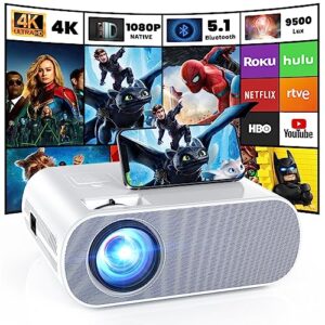 hompow projector, native 1080p full hd bluetooth projector with speaker, 9500 lumens outdoor portable movie mini projector compatible with laptop, smartphone, tv stick, xbox, ps5