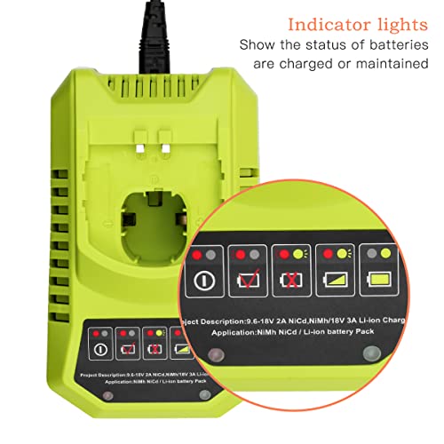 Replacement Charger Compatible with All Ryobi 18v Charger for Ryobi 9.6v-18v P102 P105 P107 P117 P113 Charger Dual Chemistry IntelliPort Lithium Ion and NiCad