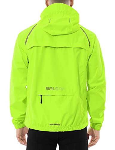 BALEAF Men's Cycling Rain Jacket Waterproof Windbreaker Running Hiking Travel Golf Gear Lightweight Hood Packable Reflective Yellow M