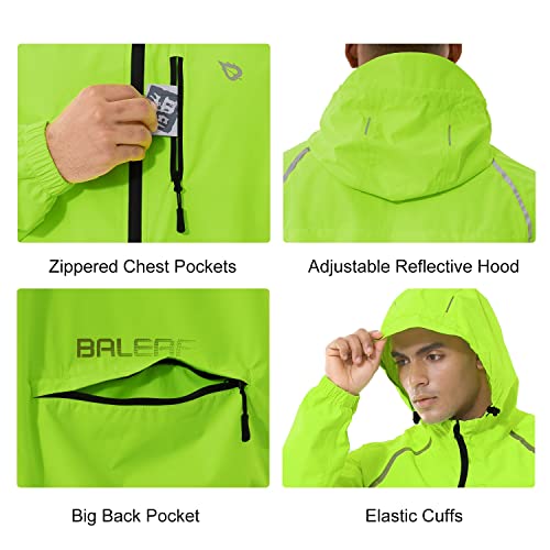 BALEAF Men's Cycling Rain Jacket Waterproof Windbreaker Running Hiking Travel Golf Gear Lightweight Hood Packable Reflective Yellow M