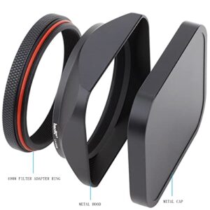 Haoge LH-X200B Square Metal Lens Hood with 49mm Adapter Ring Metal Cap for Fujifilm Fuji X100V X100F X100T X100S X70 Fuji Photo Camera Accessories Black