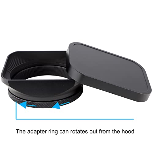 Haoge LH-X200B Square Metal Lens Hood with 49mm Adapter Ring Metal Cap for Fujifilm Fuji X100V X100F X100T X100S X70 Fuji Photo Camera Accessories Black