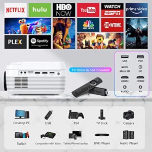 Full HD Bluetooth Projector Built in DVD Player, 8500LM 1080P Supported, Portable Mini DVD Projector for Outdoor Movies, 250" Home Theater, Compatible with iOS/Android/TV Stick/PS4/HDMI/USB/TF Card