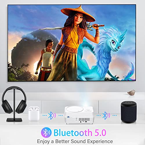 Full HD Bluetooth Projector Built in DVD Player, 8500LM 1080P Supported, Portable Mini DVD Projector for Outdoor Movies, 250" Home Theater, Compatible with iOS/Android/TV Stick/PS4/HDMI/USB/TF Card