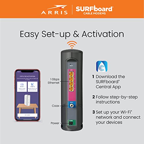 ARRIS Surfboard G34 DOCSIS 3.1 Gigabit Cable Modem & Wi-Fi 6 Router (AX3000) | Approved for Comast Xfinity, Cox, Spectrum & More | Four 1 Gbps Ports | 1 Gbps Max Internet Speeds | 2 Year Warranty