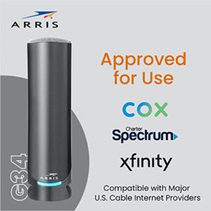 ARRIS Surfboard G34 DOCSIS 3.1 Gigabit Cable Modem & Wi-Fi 6 Router (AX3000) | Approved for Comast Xfinity, Cox, Spectrum & More | Four 1 Gbps Ports | 1 Gbps Max Internet Speeds | 2 Year Warranty