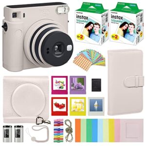 fujifilm instax square sq1 instant camera chalk white with carrying case + fuji instax film value pack (40 sheets) accessories bundle, photo album, assorted frames + more