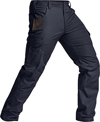 CQR Men's Ripstop Work Pants, Water Resistant Tactical Pants, Outdoor Utility Operator EDC Straight/Cargo Pants, Work Cargo Police Navy, 34W x 32L